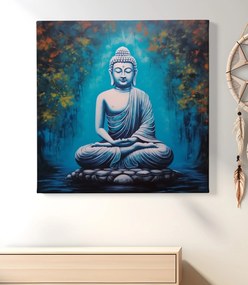 Obraz na plátně - Sedící buddha na kamenném ostrůvku FeelHappy.cz Velikost obrazu: 80 x 80 cm