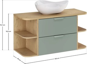 Závěsná skříňka Aster Ovalia Cloud s umyvadlem 100 cm dub cremona/zelená