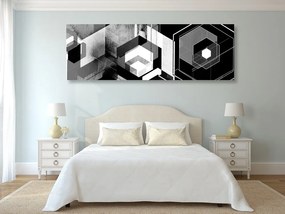 Obraz futuristická geometrie v černobílém provedení - 120x40 cm