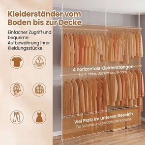 Costway Teleskopický tyčový stojan na oděvy Výškově a šířkově – bílý