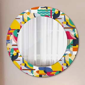 Kulaté dekorativní zrcadlo na zeď Geometrické tropické ptáky fi 50 cm
