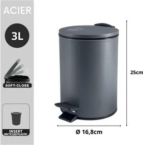 Spirella ADELAR pedálový odpadkový koš 3 L matná šedá / ocel