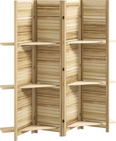HOMCOM Interiér dřevěné obrazovky se 4 panely 160 x 170 cm, skládací přepážka s 3 policemi, přírodní dřevo