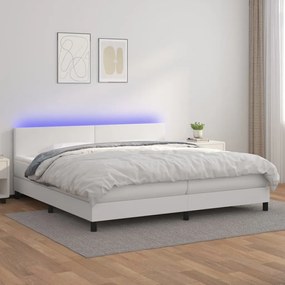 Box spring postel s matrací a LED bílá 200x200 cm umělá kůže,  3134124