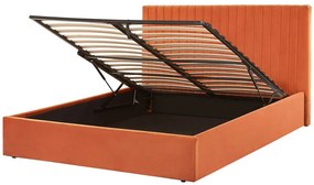 Sametová postel s úložným prostorem 160 x 200 cm oranžová VION Beliani