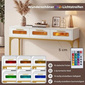 Costway Konzolový stolek s LED světly a nabíjecí stanicí úzký – 90 × 40 × 75 cm