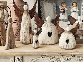 Dekorace dřevěná figurka anděl se srdíčkem Angel Rustic L - 19*6*21 cm
