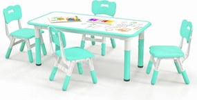 Costway Dětský stůl se 4 židlemi s graffiti deskou, výškově nastavitelná dětská