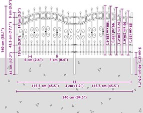 Zahradní plot KAMPEN s kopím nahoře černý 240 x 100 cm ocelový 151085