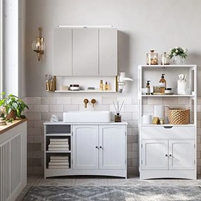 Koupelnová zrcadlová skříňka s osvětlením, bílá-zlatá, 14,5×70×70 cm