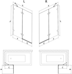 Mexen Lunar, 2-křídlová vanová zástěna pravá 100 x 150 cm, čiré sklo, černá matná, 897-100-100-70-00-P