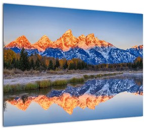 Skleněný obraz zasněžených horských štítů (70x50 cm)