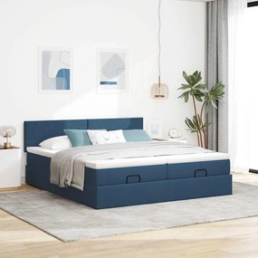 Osmanský rám postele s matracíes modrá 180x200cm textil 3312828