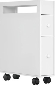 HOMCOM Úzký koupelnový kabinet s zásuvkou na kolečkách, Toaleta, Skříňka do koupelny, pro malé prostory, 16 x 49,5 x 66 cm, Bílá | Aosom