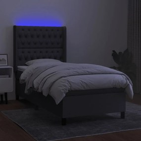 Box spring postel s matrací a LED tmavě šedá 90x200 cm textil 3138526