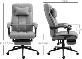 Kancelářská židle Vinsetto s polštářem pod hlavu a područkami, výškově nastavitelná otočná židle s podnožkou, lněná, ergonomická, 66 x 70 x 116-124 c…