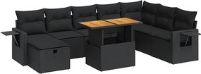 9dílná zahradní sestava s poduškami černá polyratan akácie 3328042