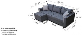 ANTEX APIS rozkládací sedačka s dvěmi úložnými prostory tmavě šedá 230 x 85 x 143 cm