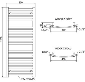Mexen Helios koupelnový radiátor 1200 x 500 mm, 448 W, Chromovaná - W103-1200-500-00-01