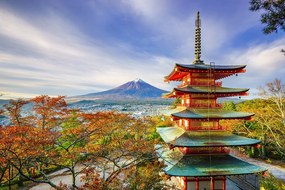 Samolepící fototapeta výhled na Chureito Pagoda a horu Fuji - 150x100 cm