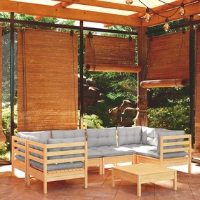 7dílná zahradní sedací souprava s šedými poduškami borovice,  3097300