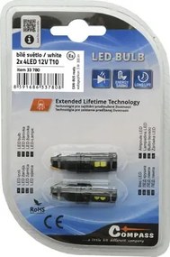 Compass LED žárovka T10 4LED 3030 bílá / 12V / 3W / 300lm / 6000K / CA