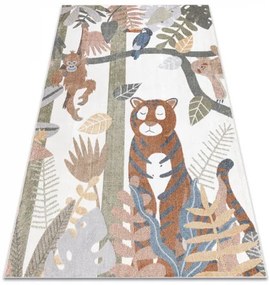Dětský kusový koberec BONO 8426 Džungle Tygr Opice Tukan pratelný krémový tmavě zlatý Rozměr: 160x220 cm