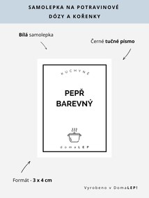 Samolepka na kořenky PEPŘ BAREVNÝ bílá 3 × 4 cm tučné písmo