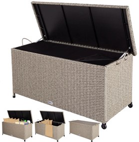 Zahradní úložný box, polyratan, kolečka, 117 x 53 x 60 cm, krémový 106707