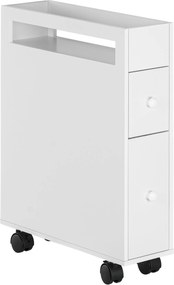 HOMCOM Úzký koupelnový kabinet s zásuvkou na kolečkách, Toaleta, Skříňka do koupelny, pro malé prostory, 16 x 49,5 x 66 cm, Bílá | Aosom
