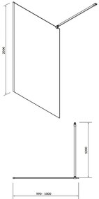 Cersanit Mille, sprchová zástěna typu Walk-In 100x200 cm, 8mm čiré sklo, chromový profil, S161-001