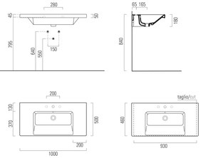 GSI, NORM keramické umyvadlo 100x18x50 cm, bílá ExtraGlaze, 8633111