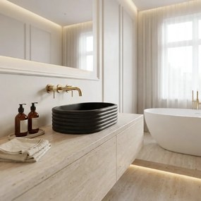 Rea Nicoletta, umyvadlo na desku 500x360x140 mm, imitace kamene-černá, REA-U7345