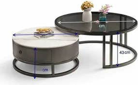 LuxuryForm DESIGN Konferenční stolek AMARO 80 / 60 cm – šedý mramor / sklo (set 2 ks)