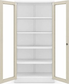 Kovová skříň s vitrínou bílá / dub sonoma: Eco Design AMELIA, 900 x 1850 x 400 mm