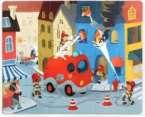 TOP BRIGHT Dřevěné puzzle s hračkou Hasičské auto / 24 dílků