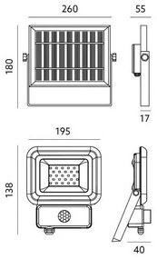 LED Venkovní solární reflektor se senzorem LED/20W/3,7V 6500K IP65 4400 mAh