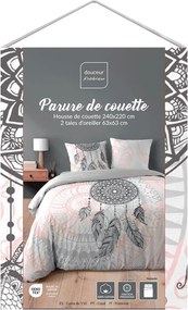 Bílé/růžové 3dílné bavlněné povlečení na dvoulůžko/prodloužené 240x220 cm Namaste – douceur d'intérieur