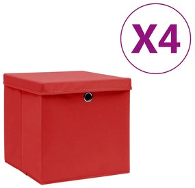 Úložné boxy s víky 4 ks 28 x 28 x 28 cm červené - Default Title