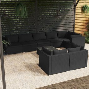 vidaXL 9dílná zahradní sedací souprava s poduškami polyratan [3102490] Barva: Černá
