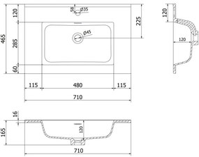 Mexen Rivel, koupelnová skříňka 70 cm s umyvadlem Otis, 1 zásuvka, drážkovaná, bílá matná, 91A20-07023-1-BF01-W18M01