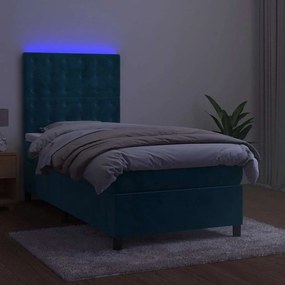 Box spring postel s matrací a LED tmavě modrá 90x190 cm samet 3136339