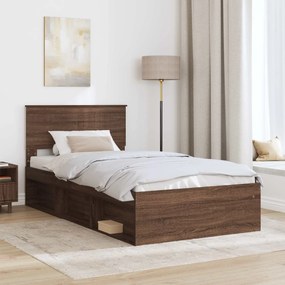 Rám postele s čelo Hnědý dub 100 x 200 cm Masivní borové dřevo 3410642