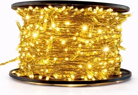 Eco Fix LED světelný řetěz venkovní, 80 m, teple bílá s Flash, 800 diod, tmavě zlatý kabel, IP44, cívka