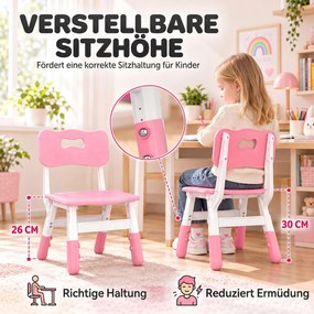 AIYAPLAY dětská židle k psacímu stolu, 2kusová sada, výškově nastavitelná 26-30 cm, ergonomické opěradlo, bez područek pro 1,5–8 let, růžová
