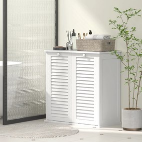 HOMCOM koupelnová skříňka s košem na prádlo, dřevěná koupelnová skříňka se lamelovými dveřmi, 2 koše, 70 x 38 x 73 cm, bílá
