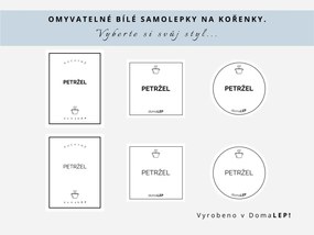 PETRŽEL - omyvatelná samolepka na kořenky, výběr rozměrů Ø 5 cm / 5 x 5 cm / 6 x 8 cm | DomaLEP tvar: KOLEČKO, barva: BÍLÁ - ČERNÉ písmo, velikost: Ø 5 cm - tučné písmo