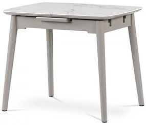 Jídelní stůl BRISKO — 90x70 cm (+ rozklad 25 cm), keramická deska bílý mramor, masiv