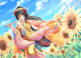 Malvis ® Anime Tapeta dívka s flétnou Vel. (šířka x výška): 216 x 140 cm