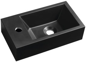 Sapho Sapho, AMAROK litý mramor umyvadlo 40x22cm, černá matná, baterie vlevo, AR400B